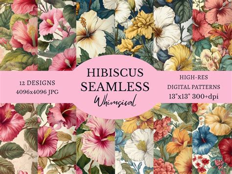 Hibiscus Seamless Hibiscus Pattern Hibiscus Background Seamless Pattern Digital Paper