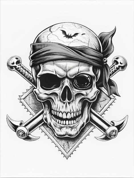 Pirate Skull With An Eye Patch And Bandana Beside Crossed Bones Or A