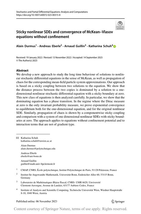 pdf sticky nonlinear sdes and convergence of mckean vlasov equations
