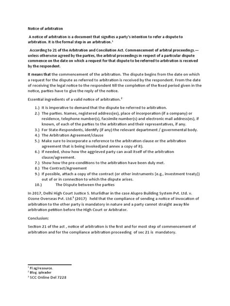 Importance Of Valid Notice In Arbitration Pdf Arbitration Justice