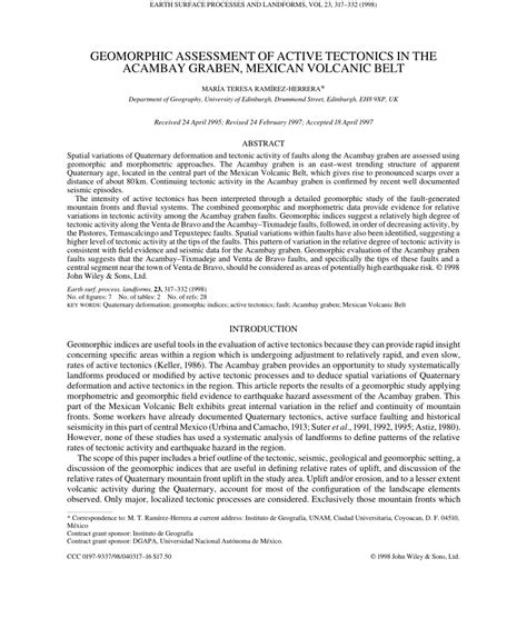Pdf Geomorphic Assessment Of Active Tectonics In The Acambay Graben