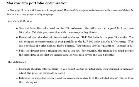 Markowitzs Portfolio Optimization In This Project