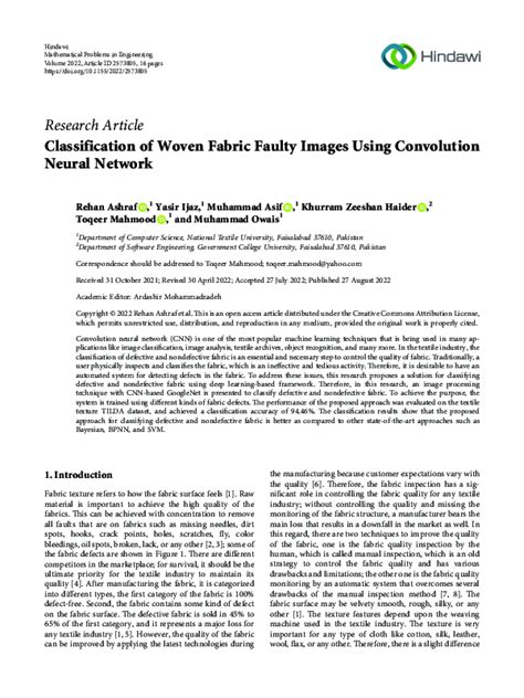 Pdf Classification Of Woven Fabric Faulty Images Using Convolution