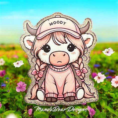 Moo Dy Highland Cow Spring Pink Badge Reel Etsy