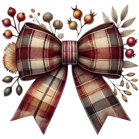 Fall Coquette Plaid Bow Clipart Cozy Buffalo Plaid Watercolor Bows