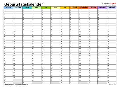 Geburtstagskalender In Pdf Zum Ausdrucken 21 Varianten