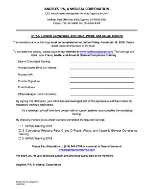 Hipaa And Fraud Training Attestation Blank Fillable Template Fill