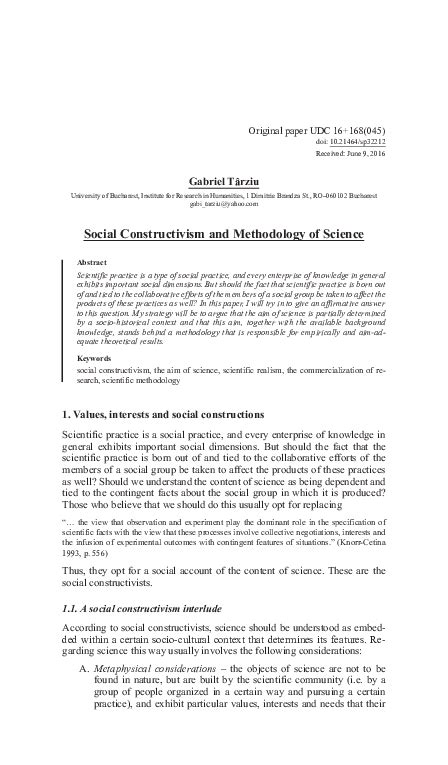 Pdf Social Constructivism And Methodology Of Science