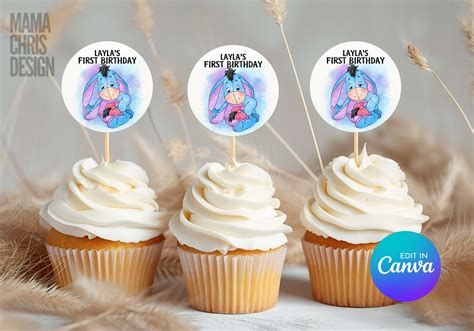 Eeyore Cupcake Topper Printable Cupcake Topper Editable Template Eeyore Party First Birthday