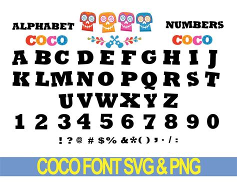 Beautiful Coco Font Alphabet And Numbers Svg