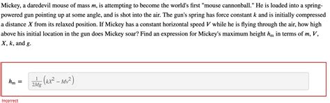 Solved Mickey A Daredevil Mouse Of Mass M Is Attempting To