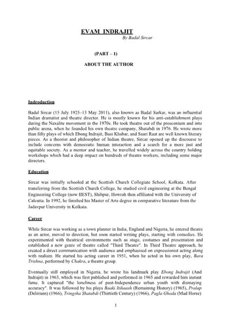 Evam Indrajit By Badal Sircar Docslib