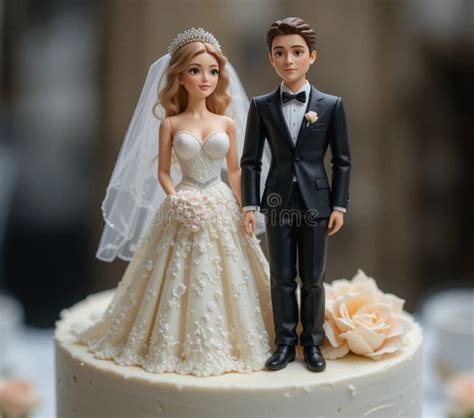 Elegant Wedding Cake Topper With Bride And Groom Figurines Generative