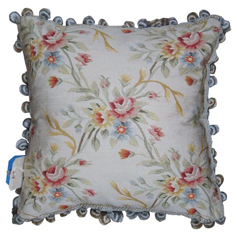 Silk Down Filled Floral Embroidered Tassel Lumbar Throw Pillow Cushion
