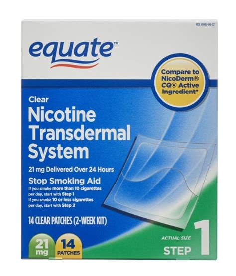 Equate Nicotine Transdermal System Step 1 21mg Clear Patch 14 Pieces