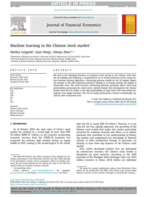 Machine Learning In The Chinese Stock Market Pdf Ordinary Least
