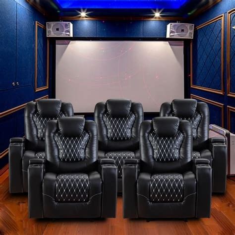 Overstuffed Electric Home Theater Seating Pu Leather Reclining