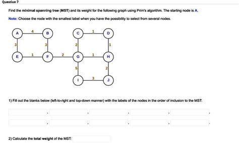 Question7 Find The Minimal Spanning Tree Mst And Its Weight For The Following Graph Using Prims