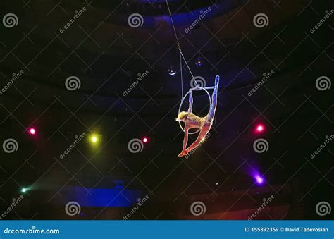 Aerial Acrobat In The Ring A Young Girl Performs The Acrobatic