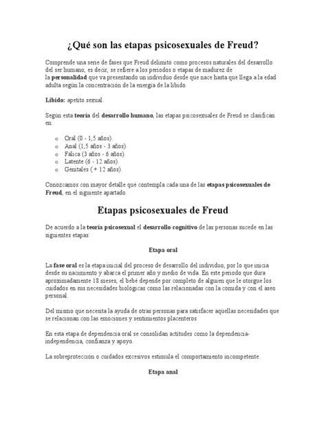 Qué Son Las Etapas Psicosexuales De Freud Pdf Ciencia Cognitiva