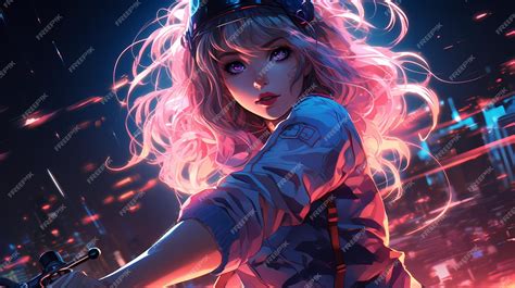 Premium Ai Image Anime Girl Riding A Bike In Tokyo At Night Synthwave