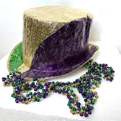 J Hats Accessories Mardi Gras Foil Top Hat And Beads Purple Green