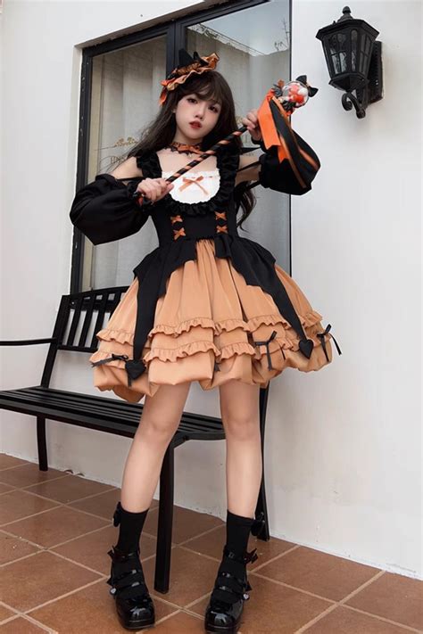 Orange Halloween Starry Night Witch Multi Layer Ruffle Sweet Lolita J