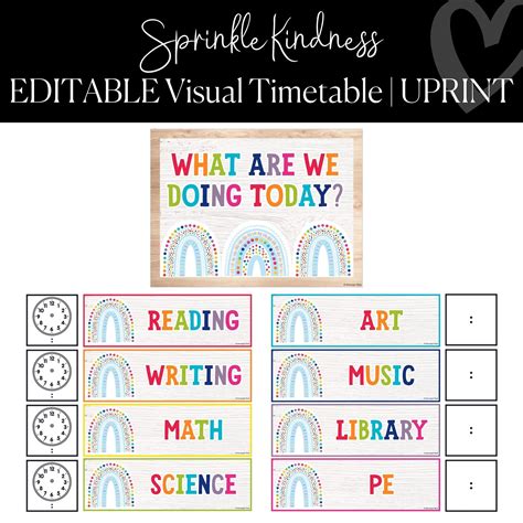 Editable Visual Timetable Classroom Management Uprint Sprinkle K Schoolgirl Style