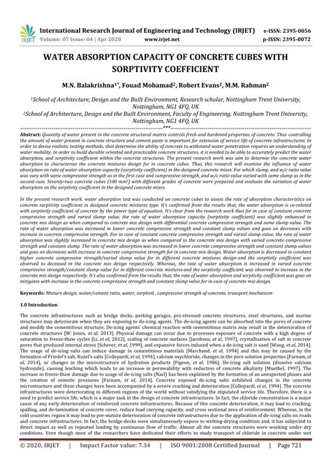 Pdf Water Absorption Capacity Of Concrete Cubes With Sorptivity