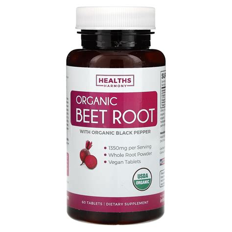 Healths Harmony Organic Beet Root With Organic Black Pepper 60 Tablets