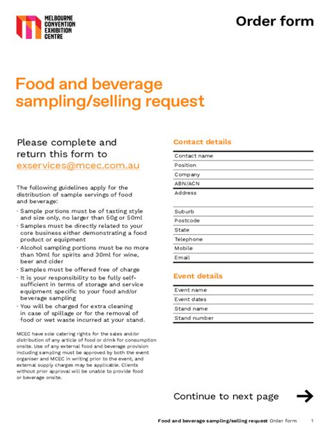 Fillable Online Food And Beverage Samplingselling Request Fax Email