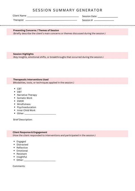 Therapy Session Summary Template Therapist Notes Pdf Mental Health