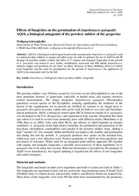 Pdf Schweigkofler W 2006 Effects Of Fungicides On The Germination