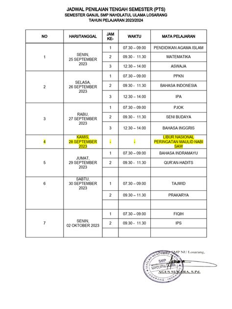 Jadwal Pts Smp Pdf