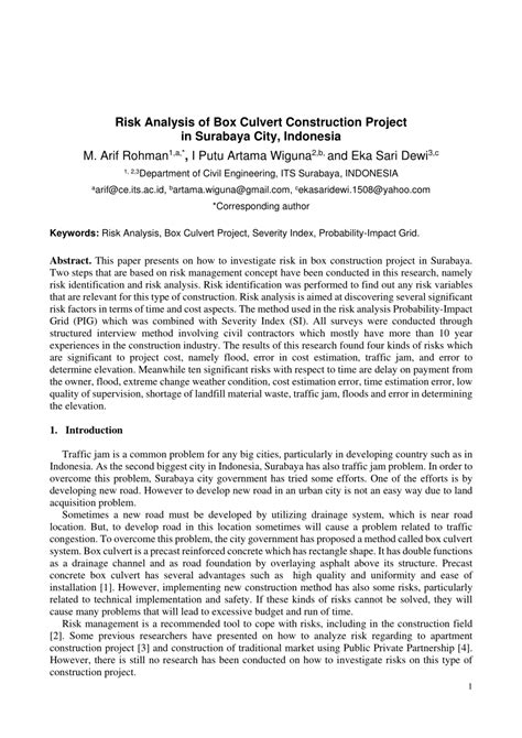 Pdf Risk Analysis Of Box Culvert Construction Project In Surabaya