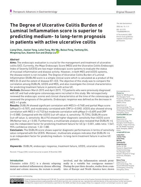 Pdf The Degree Of Ulcerative Colitis Burden Of Luminal Inflammation