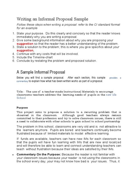 Writing An Informal Proposal Sample Pdf Teachers Learning