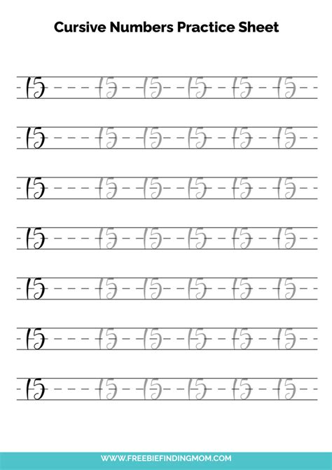 Free Printable Number Writing Worksheets Cursive Number 15
