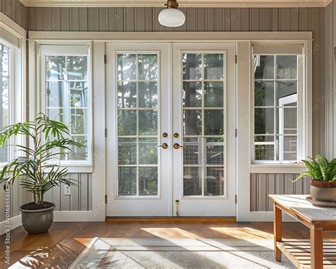 Wooden Walls White French Doors Grey Wood Paneling Cream Window