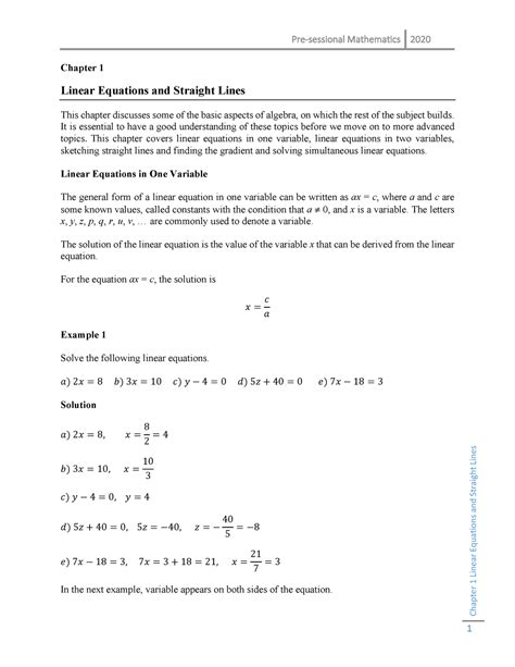 Chapter 1 Linear Equations And Straight Lines It Is Essential To Have