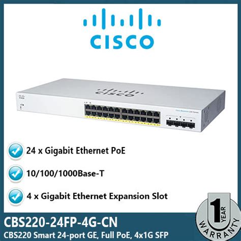 Cbs220 24fp 4g Cn Cisco Switch Cbs220 Smart 24 Port Ge Full Poe 4x1g Sfp 24 Port 10 100 1000