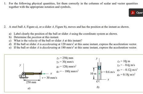 solved 1 for the following physical quantities list them