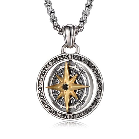 Rotatable Compass Pendant For Men 925 Sterling Silver World Map