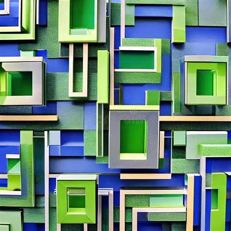 An Intricate Design Of Interlocking Rectangles In Shades Of Green And