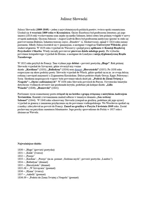 Juliusz Słowacki Biografia Pdf