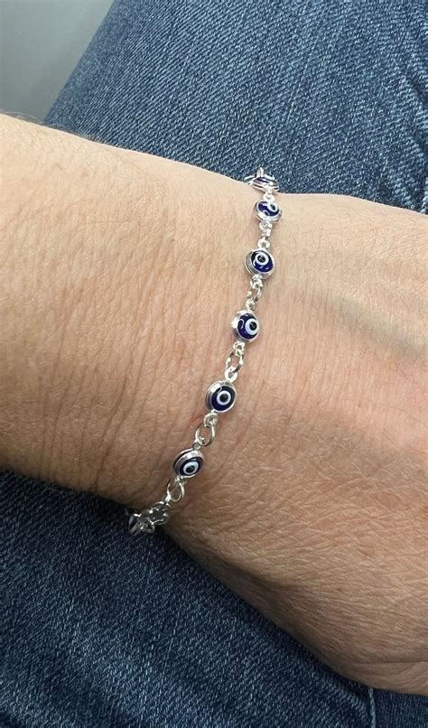 Silver Evil Eye Bead Bracelet 925 Sterling Silver Turkish Evil Eye