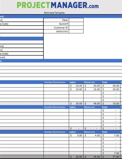 Vendor Cost Comparison Template
