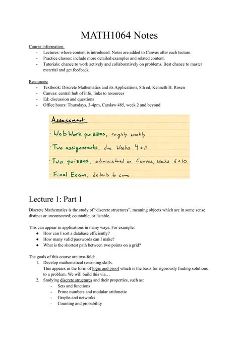 Math1064 Notes Complete Hd Math1064 Discrete Mathematics For Computation Usyd Thinkswap