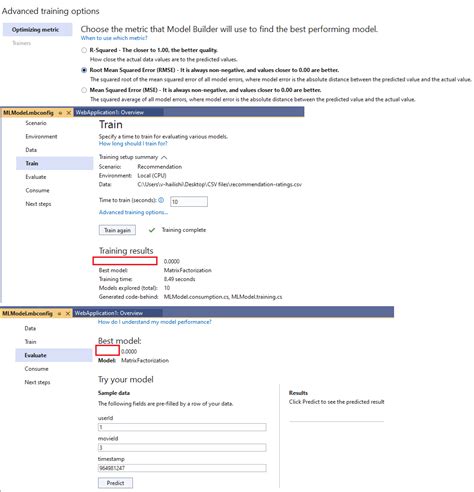 Recommendation Evaluate Metric Name Rsquared Or Rmse Or Mse Is Missing On The Train And