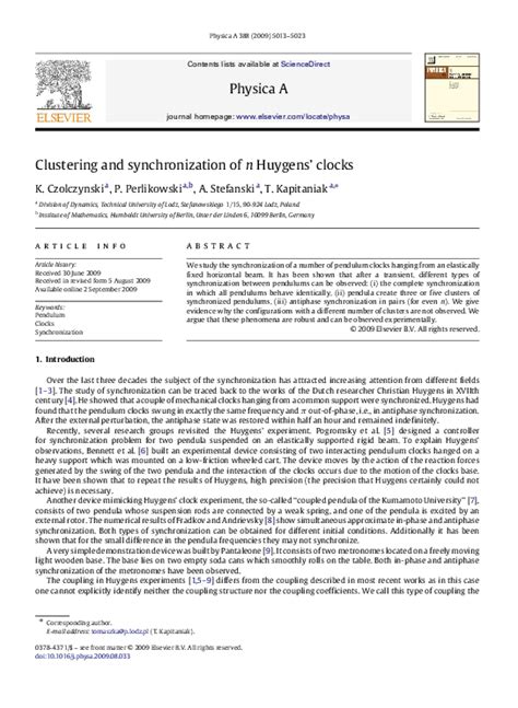 Pdf Clustering And Synchronization Of Huygens Clocks